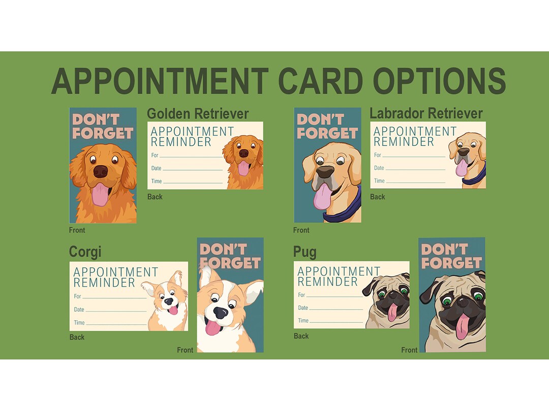 Dog Grooming Appointment Reminder Cards: Labrador, Golden Retriever ...