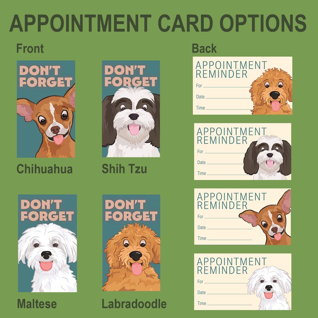 Dog Grooming Appointment Reminder Cards, Matte – Vet, Groomer Business ...