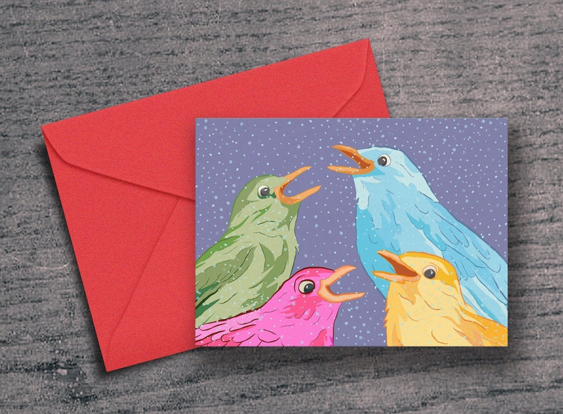 Four Calling Birds Christmas Card: Personalized Holiday Greeting - Etsy