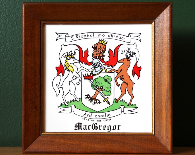 Macgregor Family Coat of Arms Crest Vintage Framed Decorated Porcelain ...