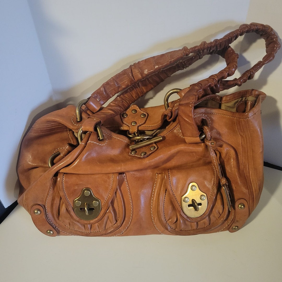 Vintage Frye Heavy Leather Satchel Handbag With Rivets & Toggle Closure ...