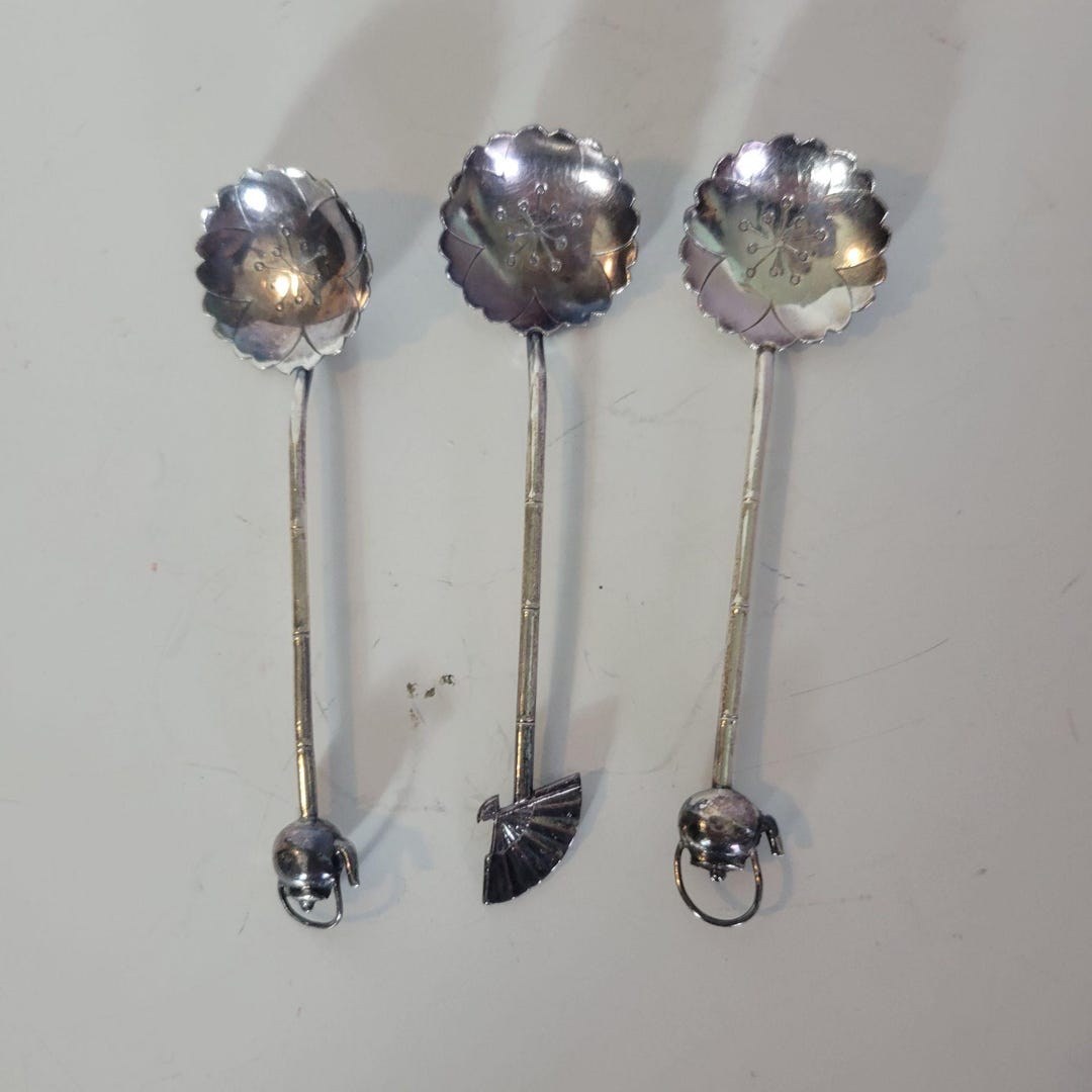Set of 3 Vintage 950 Silver Miniature Demitasse Spoons With Bamboo ...