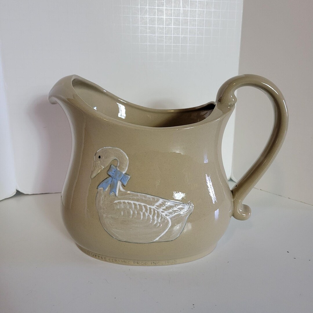 Vintage Glazed Ceramic Goose Pitcher Beige Ceramic Decorative Water Jug ...
