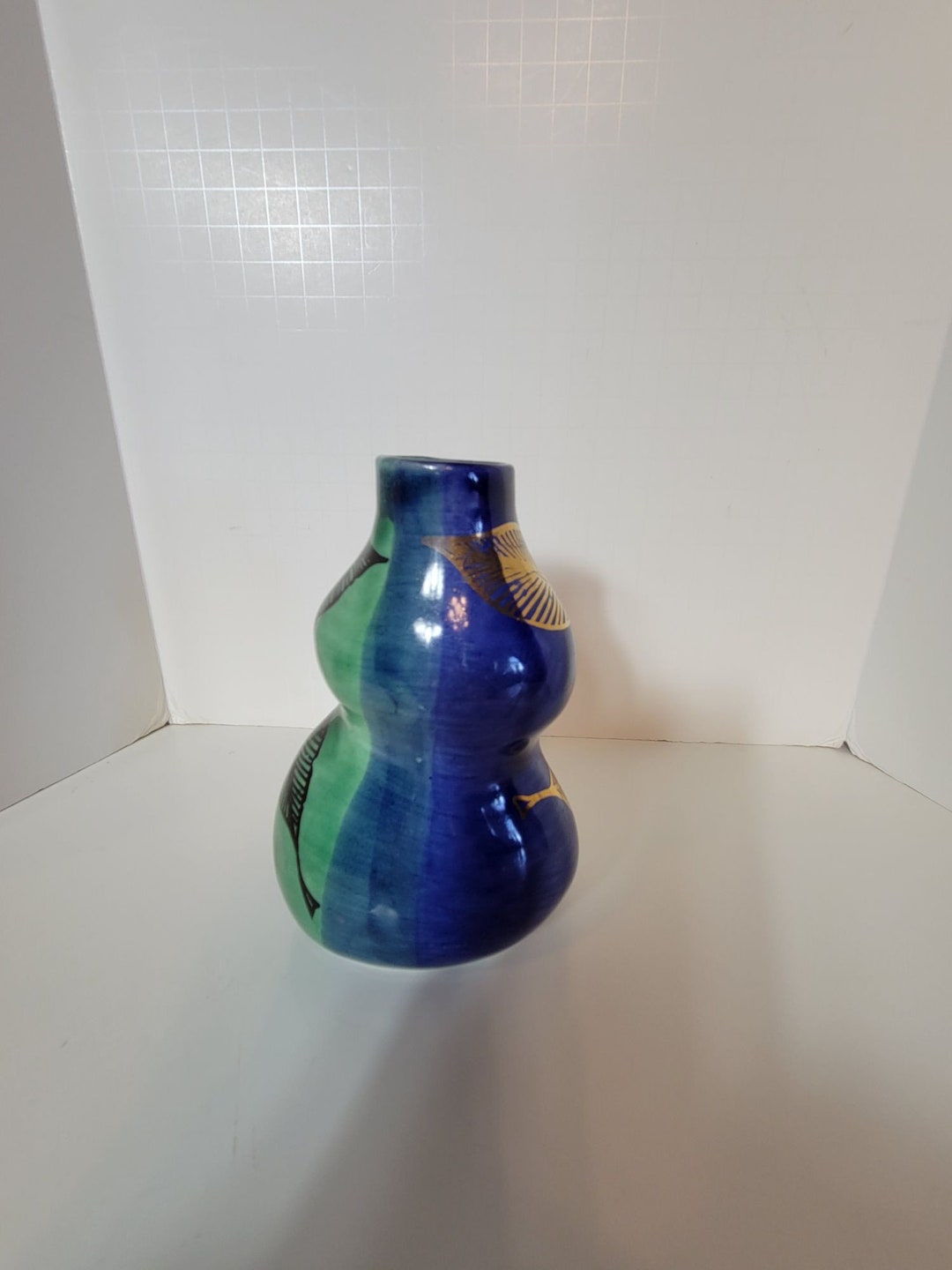 Vintage Hand Painted Glazed Leaf Pattern Vase - Etsy