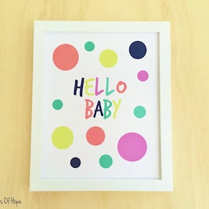 Hello Baby Printable Wall Art, Polka Dot Nursery Decor, Baby Room Wall ...