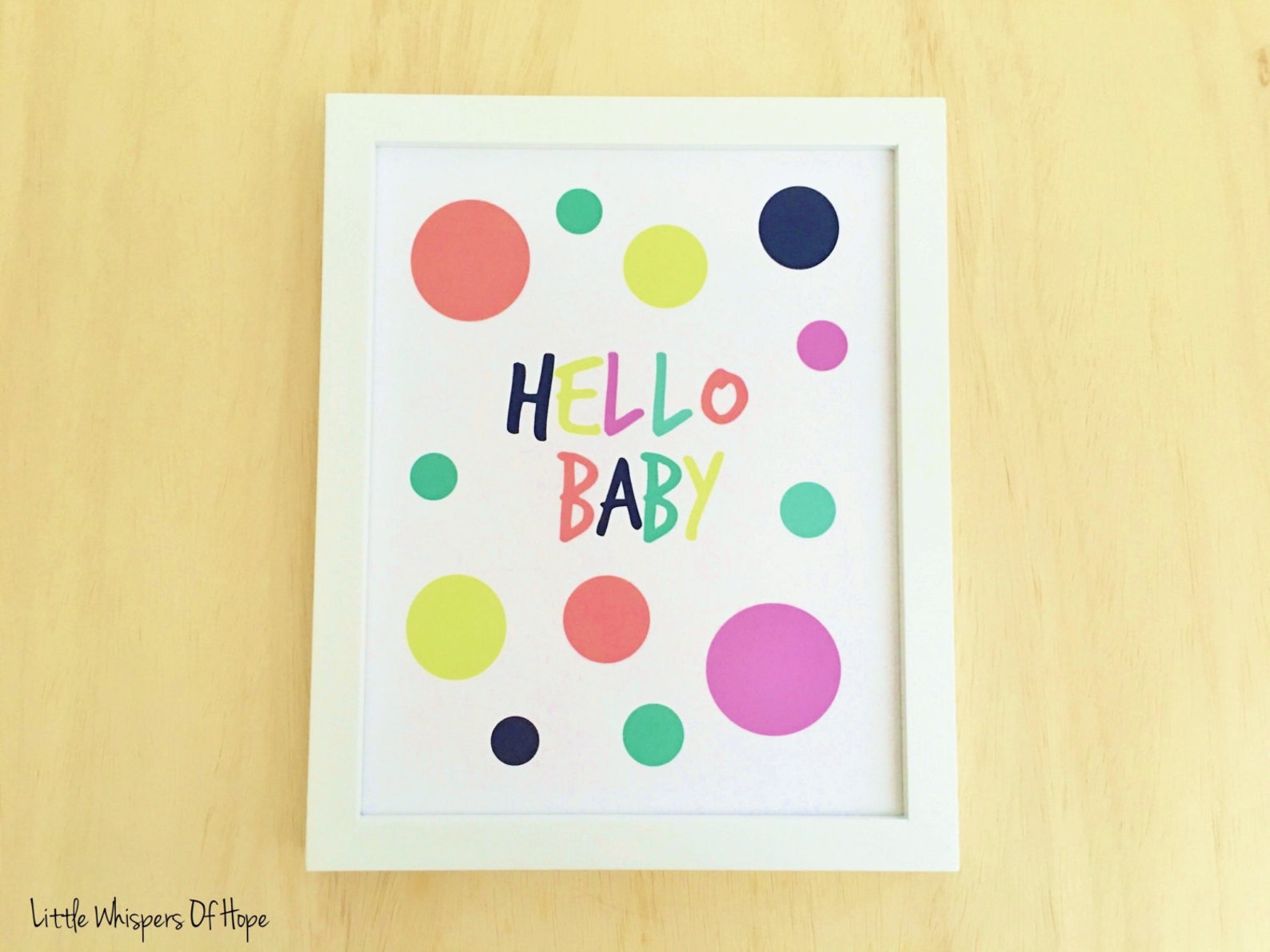 Hello Baby Printable Wall Art, Polka Dot Nursery Decor, Baby Room Wall ...