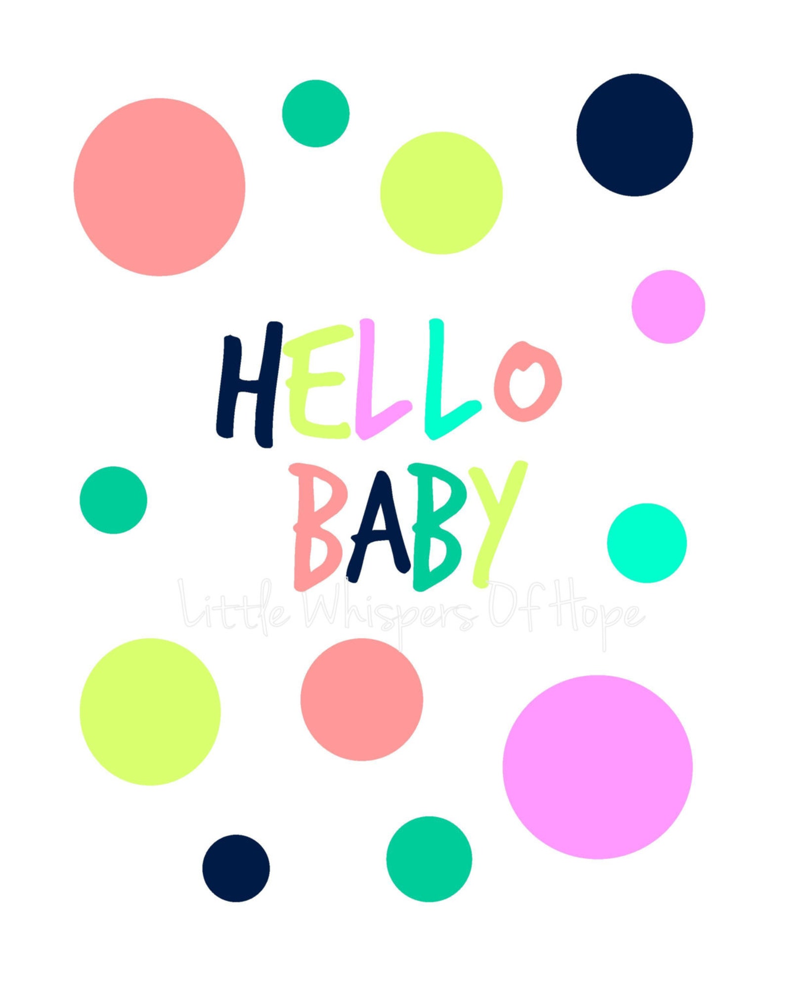 Hello Baby Printable Wall Art, Polka Dot Nursery Decor, Baby Room Wall ...