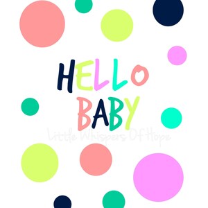 Hello Baby Printable Wall Art, Polka Dot Nursery Decor, Baby Room Wall ...