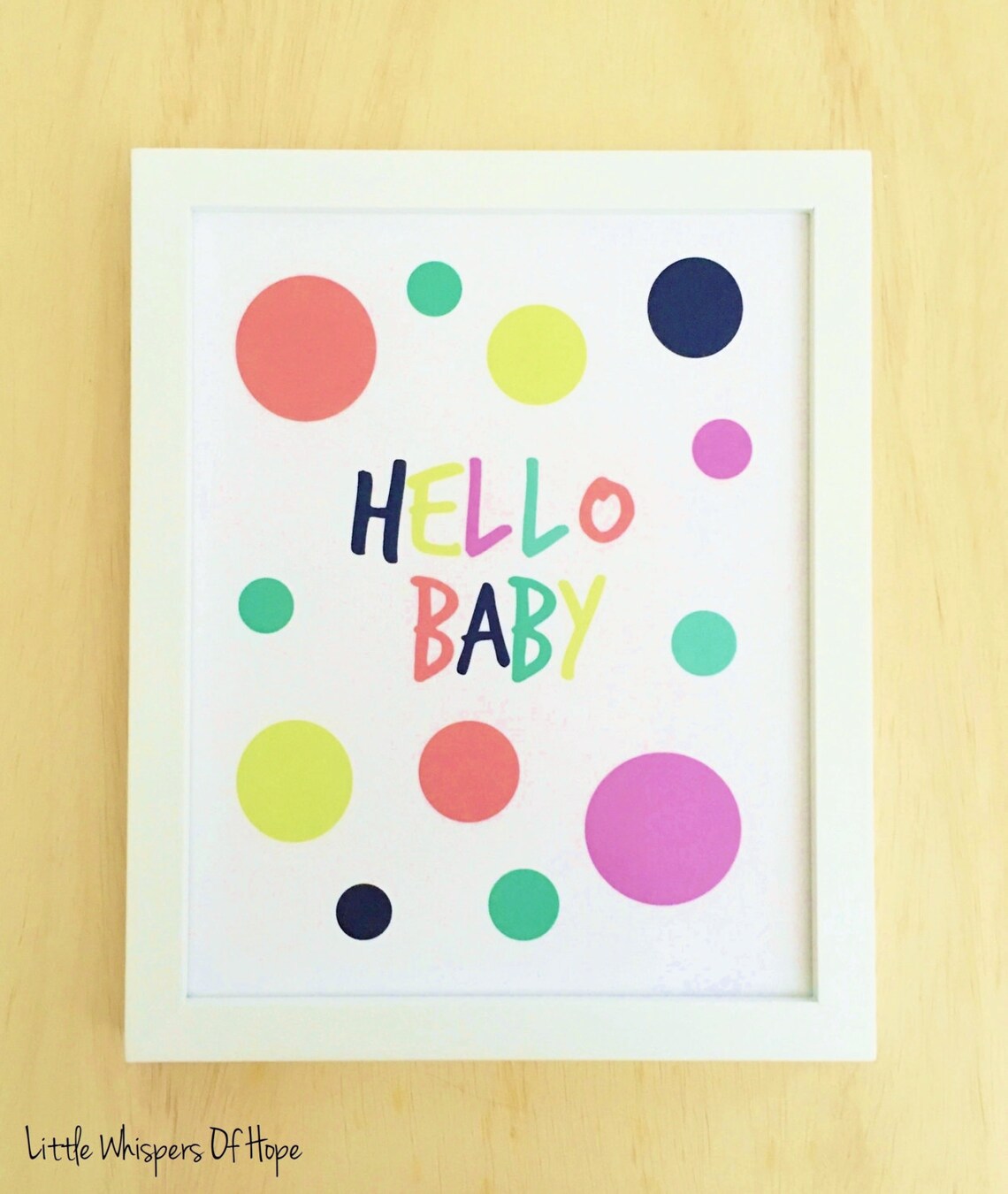 Hello Baby Printable Wall Art, Polka Dot Nursery Decor, Baby Room Wall ...