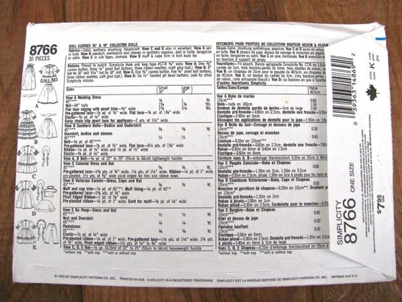 Simplicity Crafts Pattern 8766 Doll Clothes for 16 & 18 | Etsy