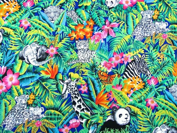 Animal & Jungle Print Fabric 100% Cotton Tropical Fantasy - Etsy