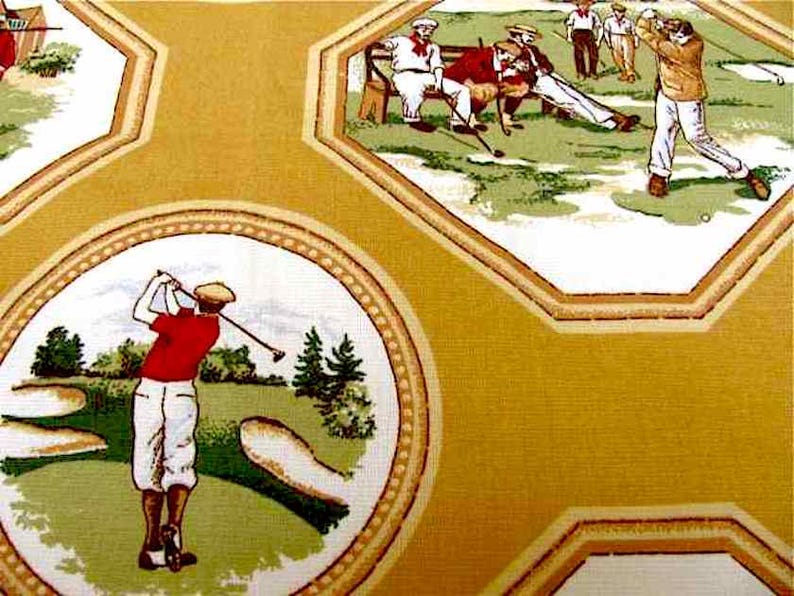 Thibaut Linen Fabric Sample Vintage Golf Theme Mustard Color 26x26 ...