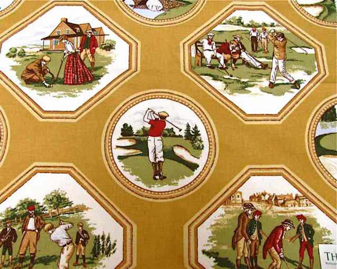 Thibaut Linen Fabric Sample Vintage Golf Theme Mustard Color 26x26 ...