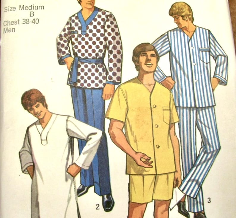 Vintage Mens Pajamas Sewing Pattern Loungewear Tops Bottoms Simplicity ...