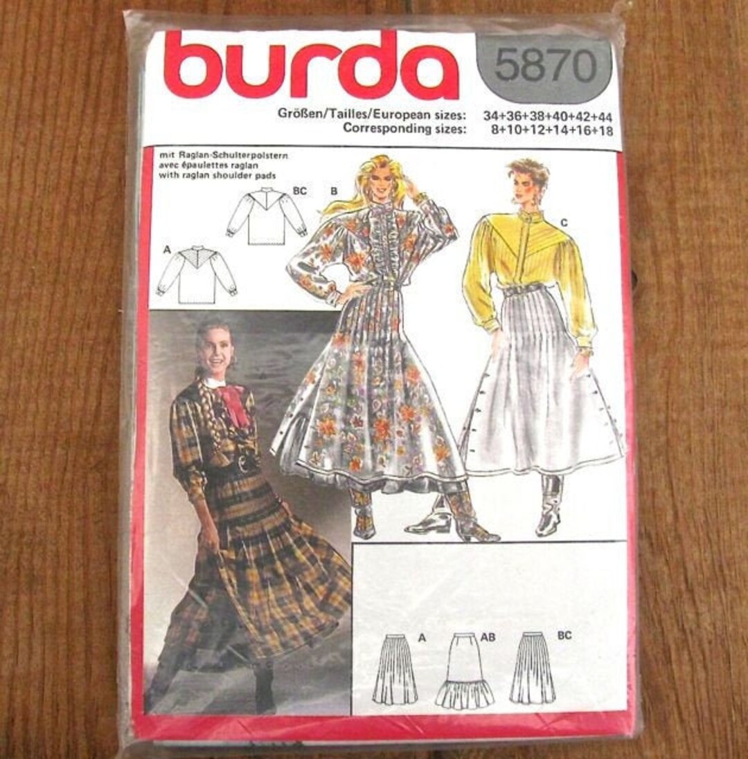 Tucked Skirt and Blouse Sewing Pattern Raglan Sleeve Burda - Etsy