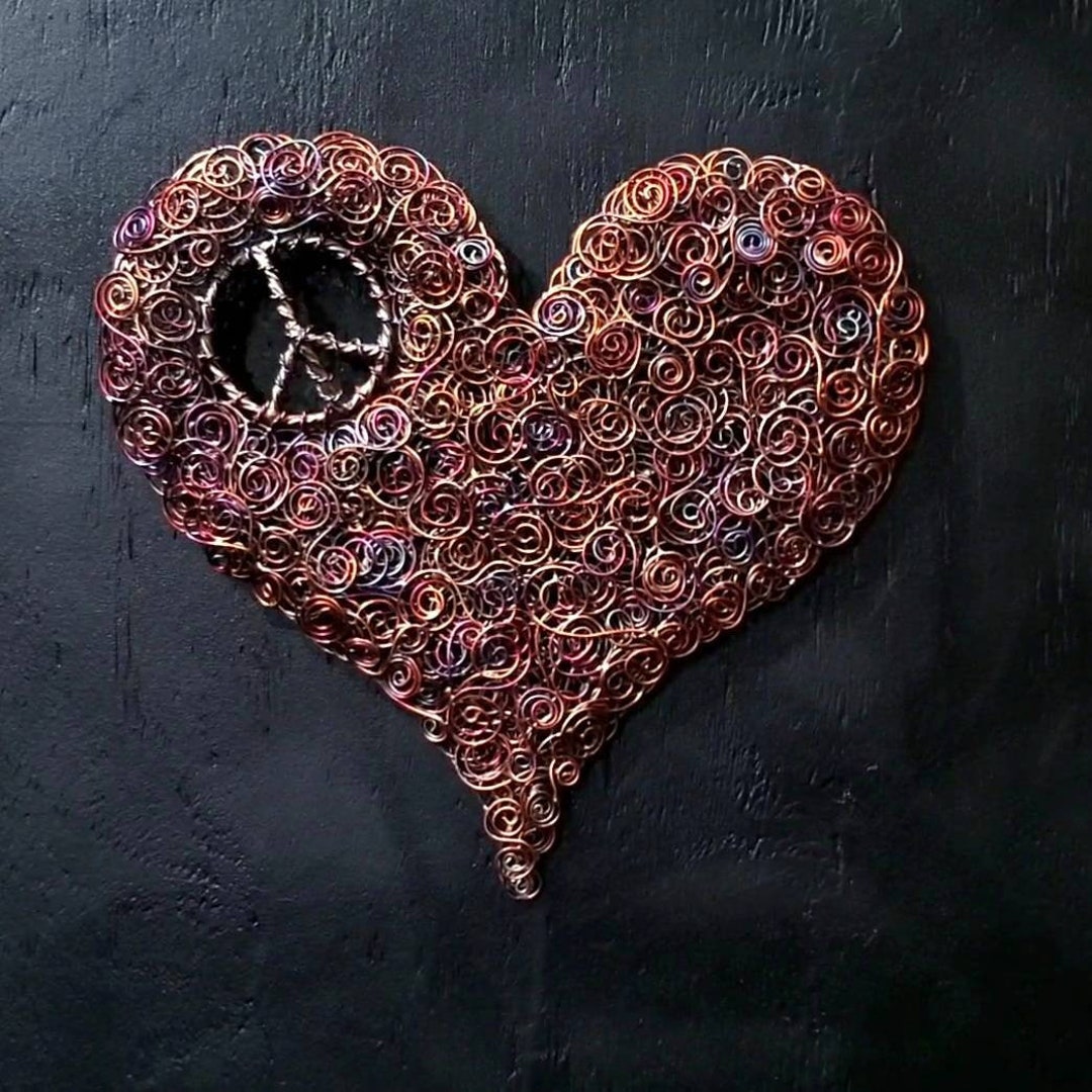 Metal Wall Art 1813 copper Coil Peace Heart SAVE - Etsy