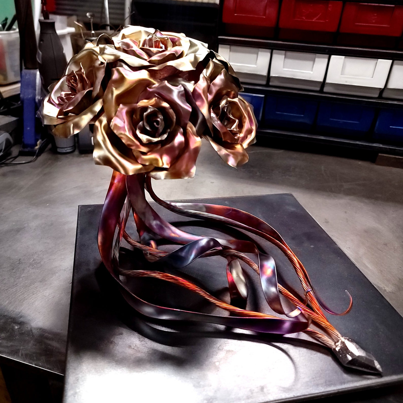 Copper Roses Anniversary Bouquet #1839 Art Sculpture Valentines Mothers ...