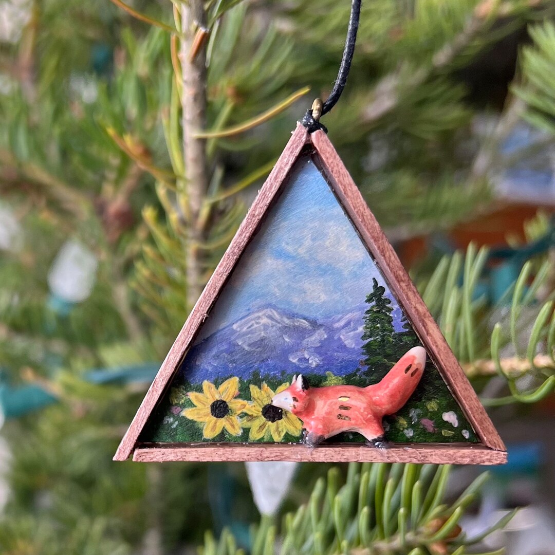 Miniature Sunflower Fox Triangle Shadow Box Ornament, Mini Shadow Box ...