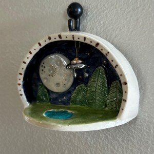 Ceramic Alien UFO Scene Shadowbox Wall Art / Mountain Art / Mountain ...