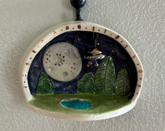 Ceramic Alien UFO Scene Shadowbox Wall Art / Mountain Art / Mountain ...