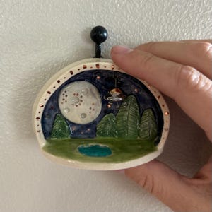 Ceramic Alien UFO Scene Shadowbox Wall Art / Mountain Art / Mountain ...