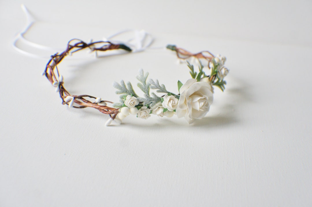 White Flower Crown, Ivory Floral Crown, White and Ivory Wedding Crown ...