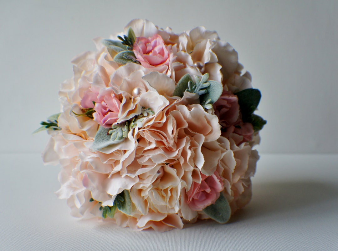 Champagne Hydrangea Bouquet, Silk Wedding Flowers, Bridesmaid Bouquet ...