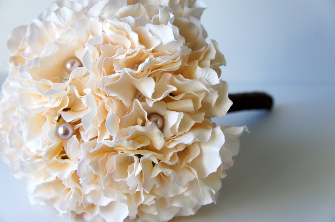 Champagne Hydrangea Bouquet, Silk Wedding Flowers, Bridesmaid Bouquet ...