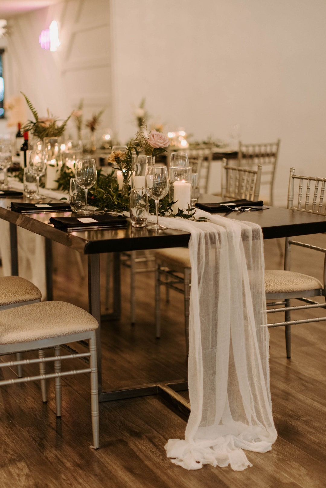 Boho Wedding Gauze Table Runner, Champagne Wedding Cheesecloth, Table ...