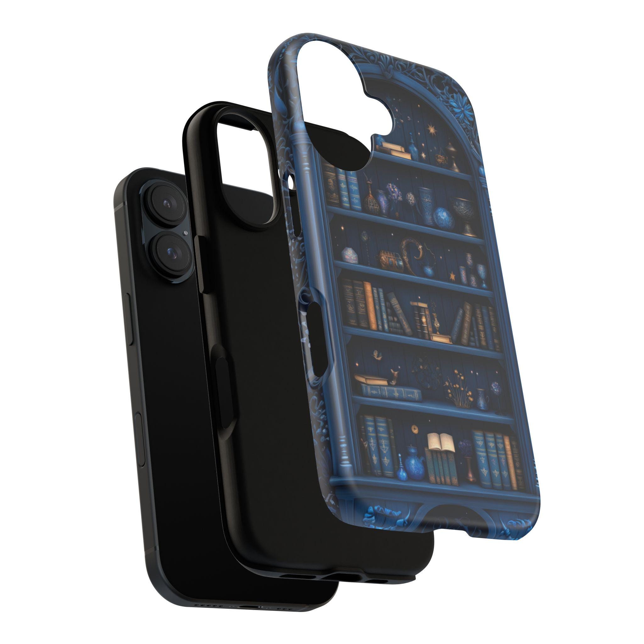 Dark Academia Blue Bookshelf Wizards Bookcase Tough Phone Case, iPhone ...