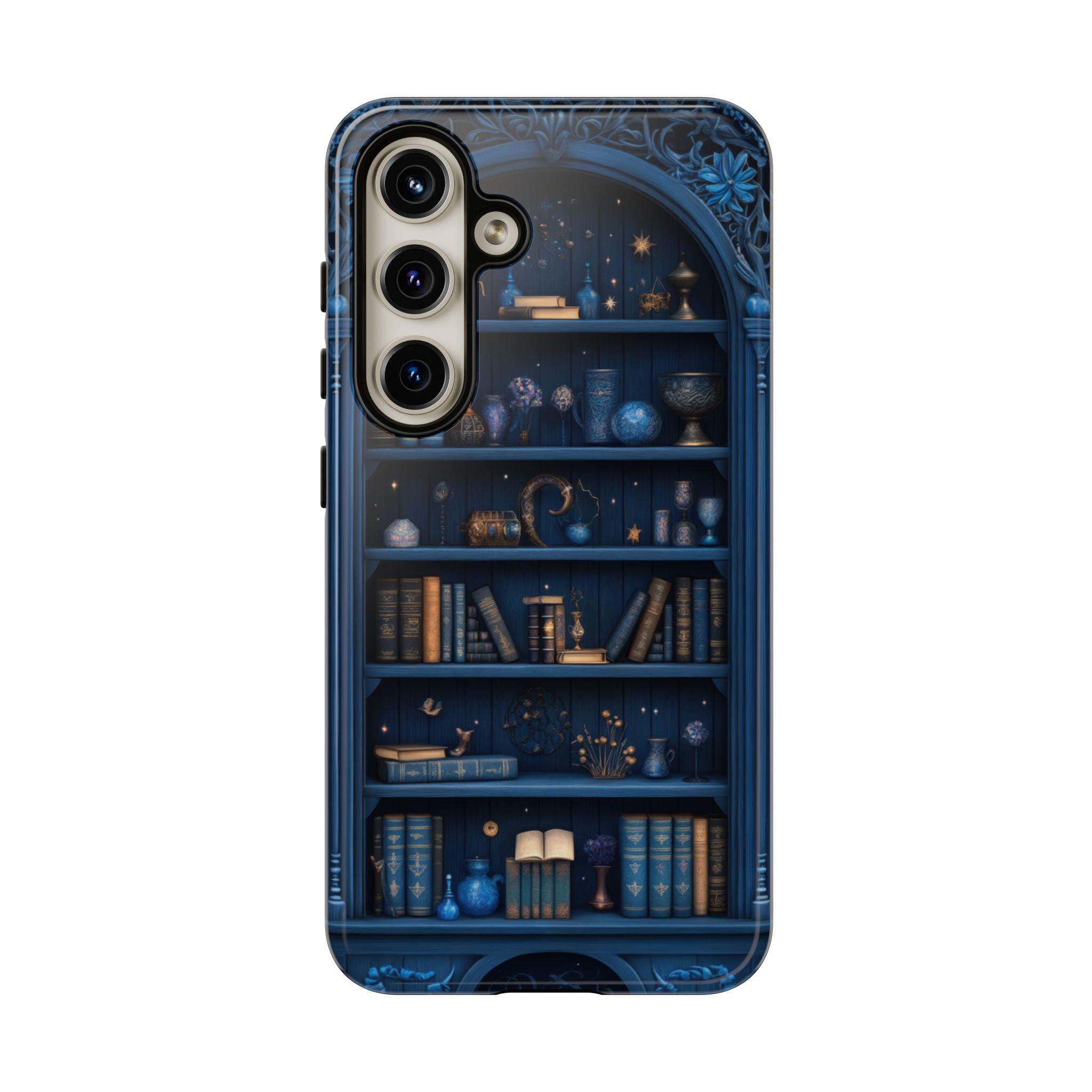 Dark Academia Blue Bookshelf Wizards Bookcase Tough Phone Case, iPhone ...