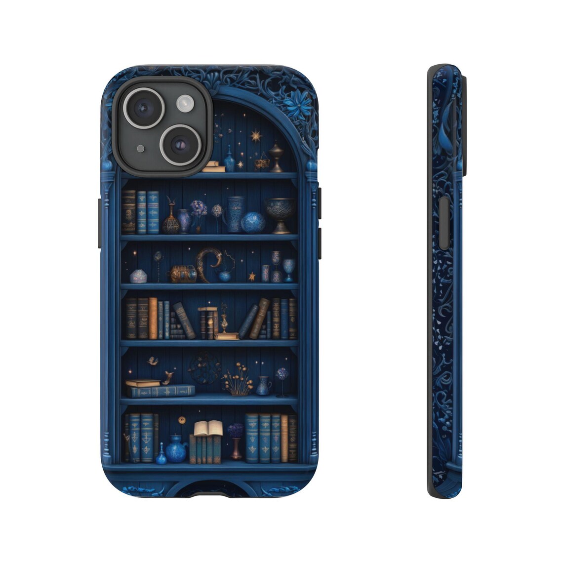 Dark Academia Blue Bookshelf Wizards Bookcase Tough Phone Case, iPhone ...