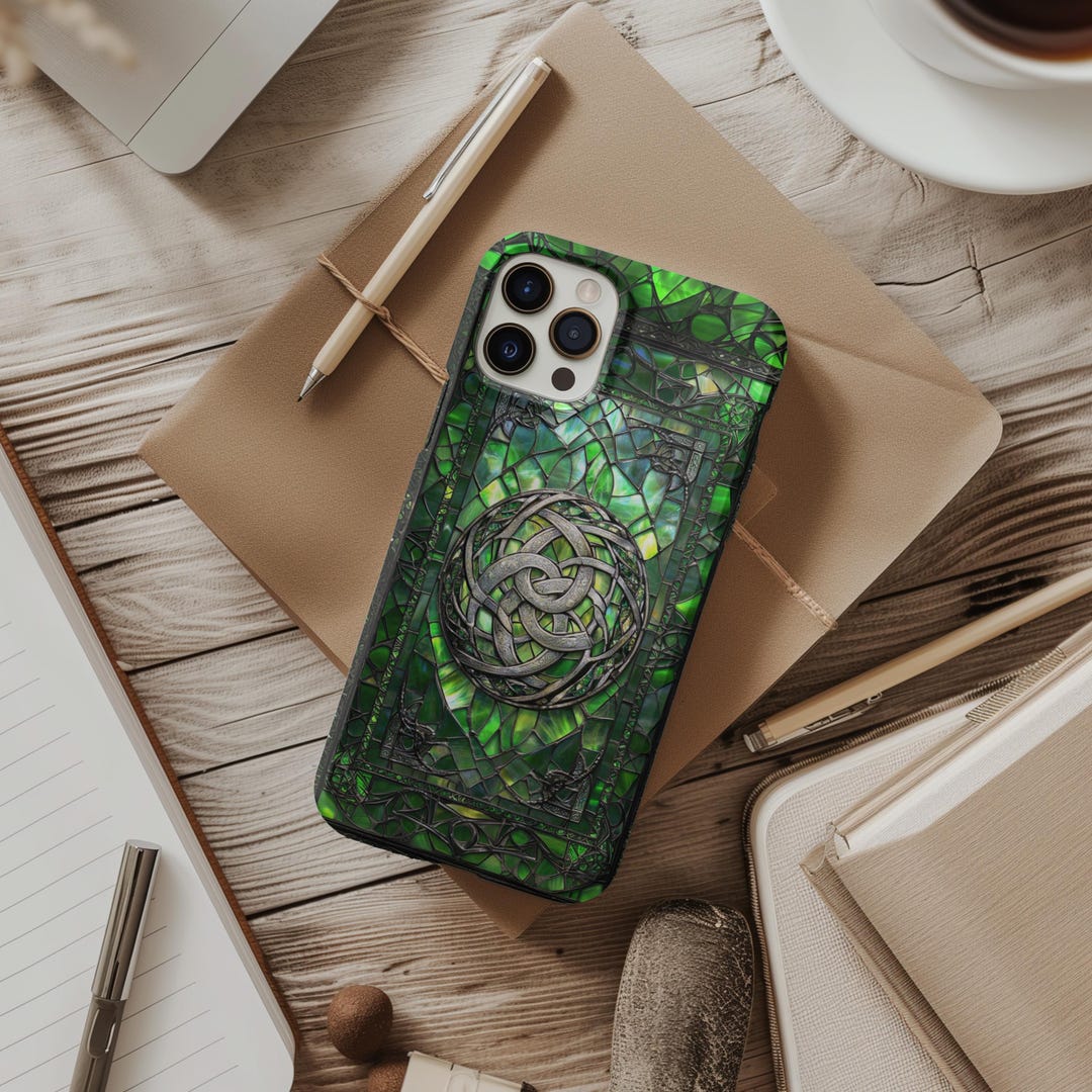 Irish Celtic Knot Green Faux Stained Glass Aesthetic Tough Phone Case ...