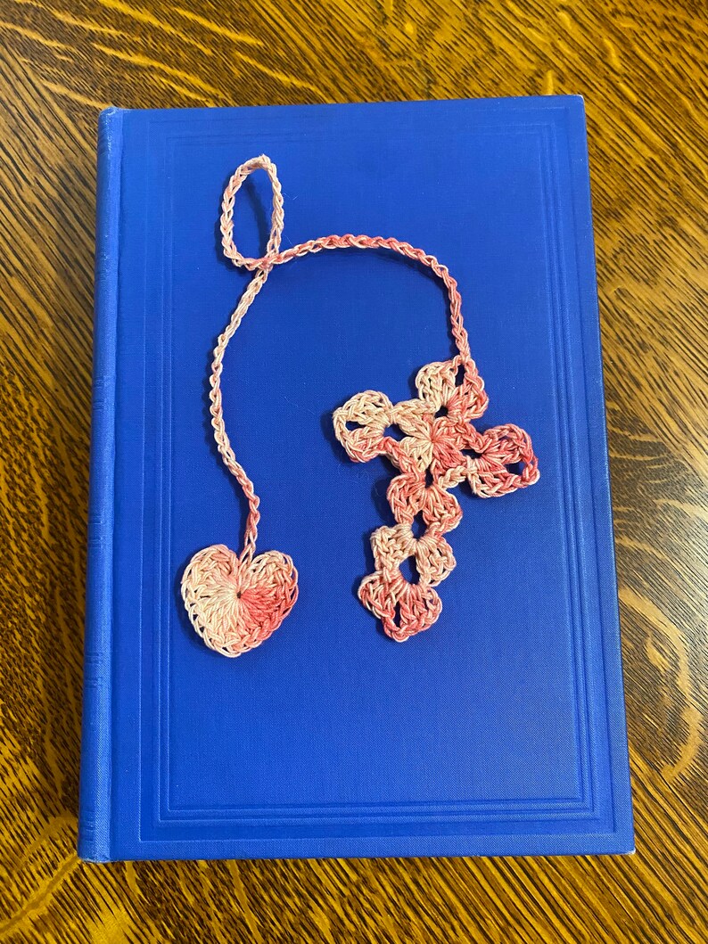 Crochet Cross Bookmark With Heart - Handmade Cotton Religious Gift - Etsy