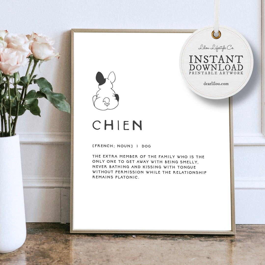 Chien | Black and White | Dog Wall Art | Pet Print | Dictionary Art ...