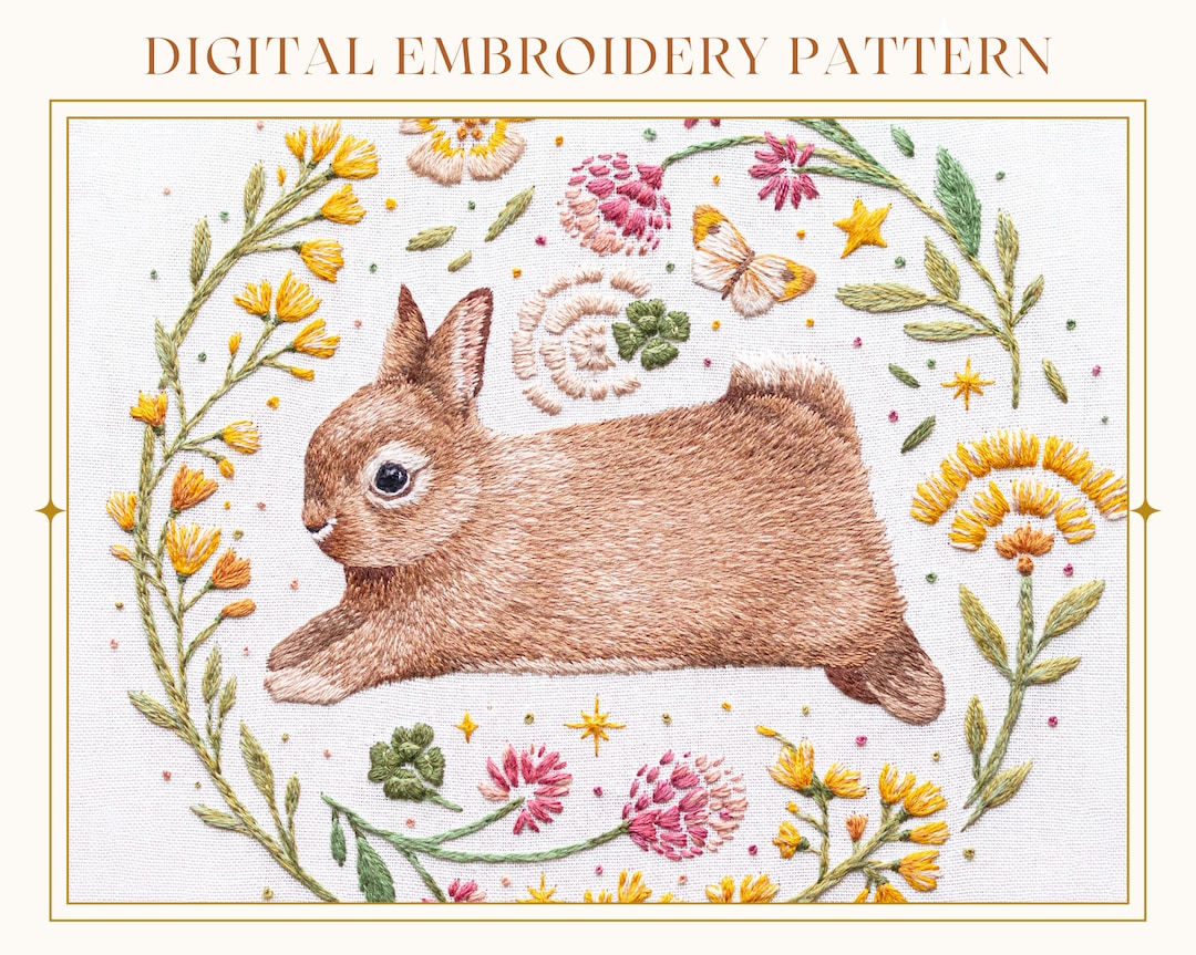 Lucky Bunny: Advanced Hand Embroidery Pattern. Thread Painting Tutorial ...