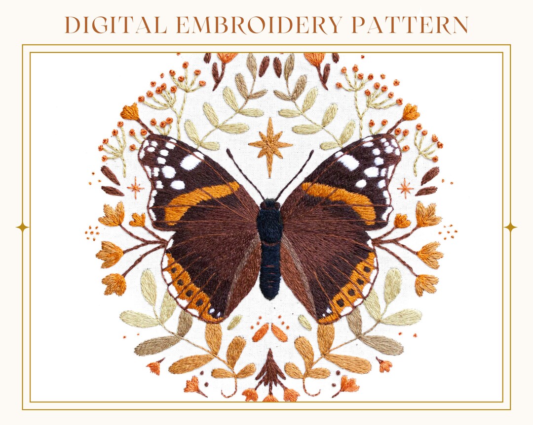 Red Admiral Butterfly: Beginners Hand Embroidery Pattern. Thread ...