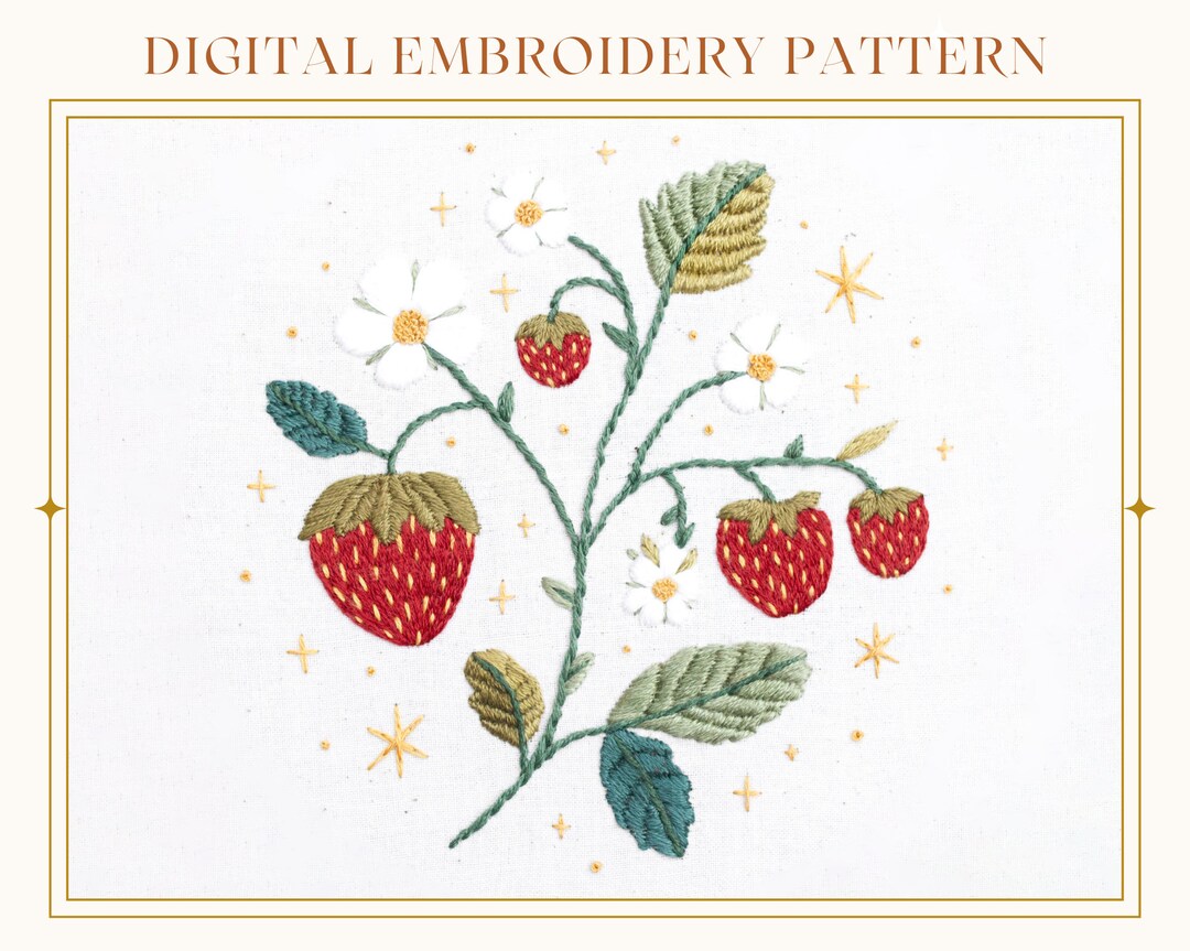 Strawberries: Beginners Hand Embroidery Pattern. Thread Painting ...