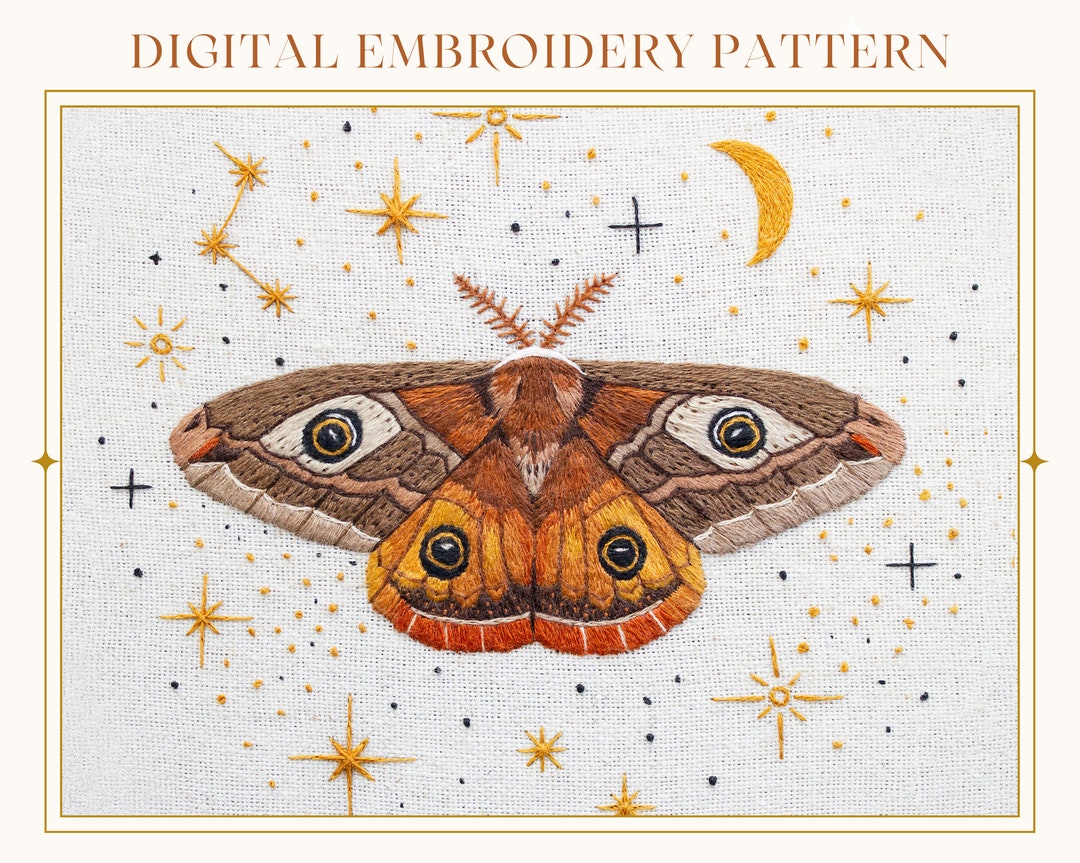 Magical Moth Friend: Hand Embroidery Pattern. Thread Painting Tutorial ...