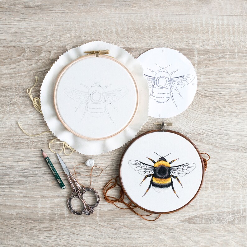 Bee: Hand Embroidery Pattern. Thread Painting Tutorial. PDF - Etsy Denmark
