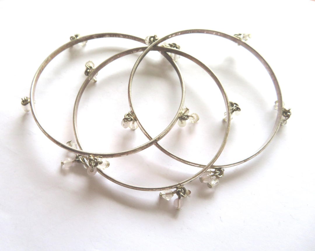 Bracelets-vintage- 3 Intertwined Silver Bracelets-quartz Beads-gift - Etsy