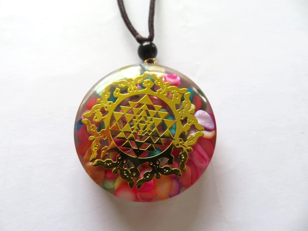Pendant -spiritual-golden Metatron Cube-pink and Blue Shells-made From ...