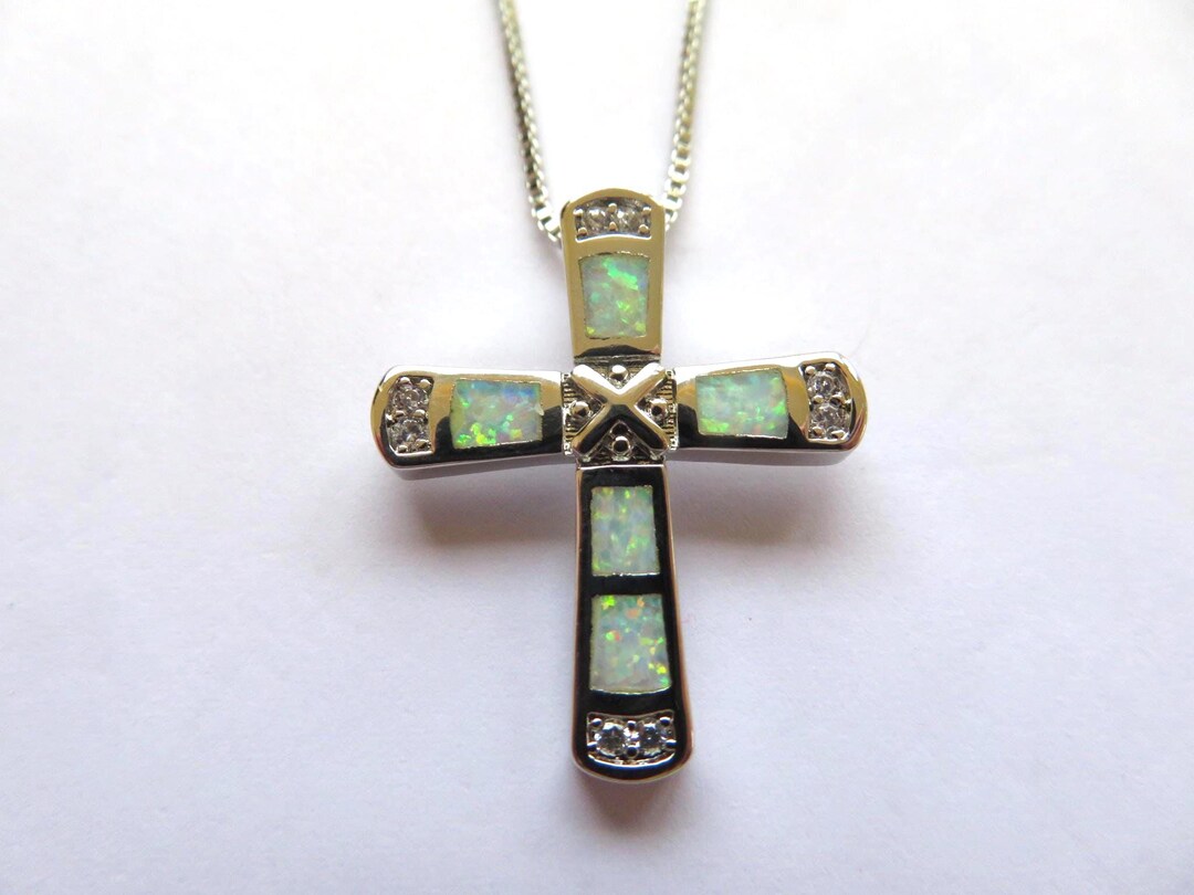 Jesus Cross-fire Opals Mounted on 925 Silver- Pendant -30 X 20mm-16 ...