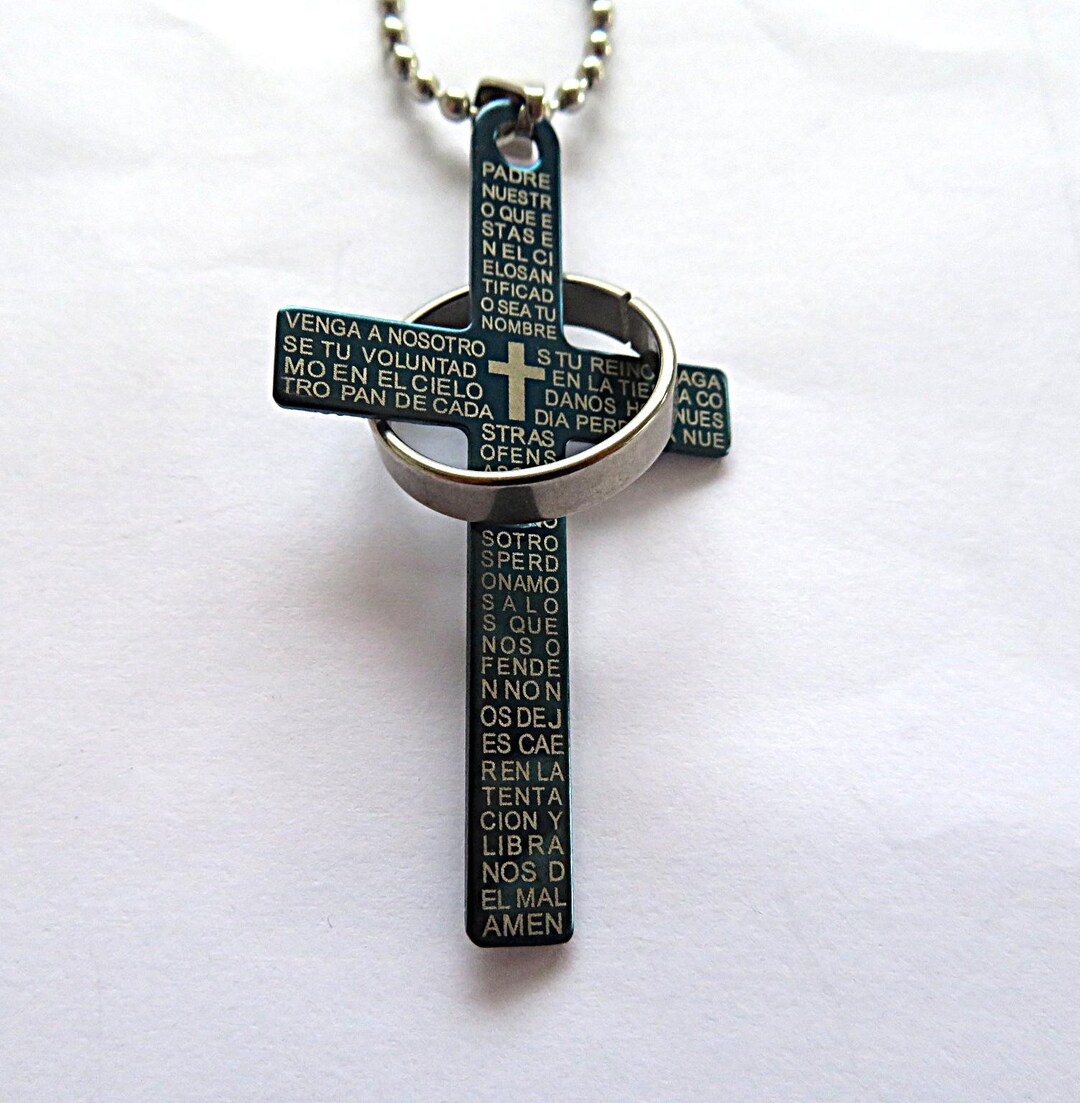 Cross-pendant-titanium-blue-crucifix pendant ring-lords Prayer in ...