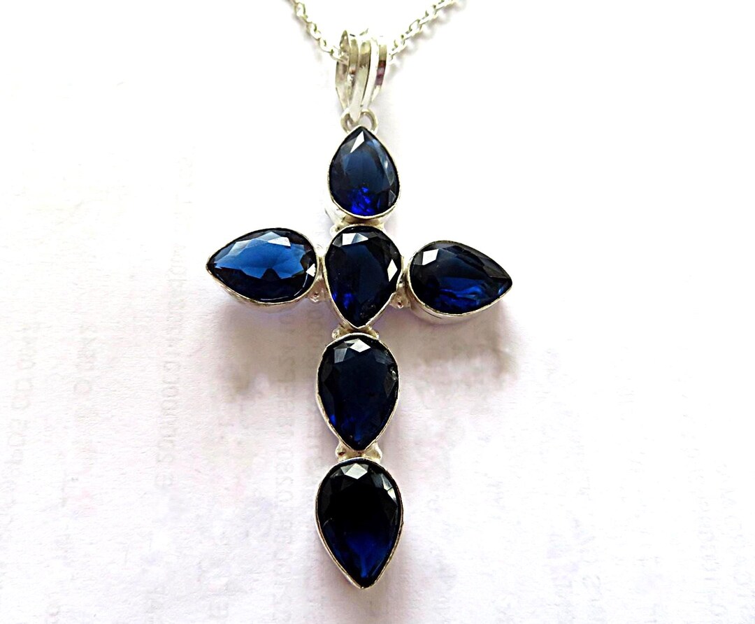 Pendant-iolite-large Cross-pear Shaped Iolite Quartz Gemstones-925 ...