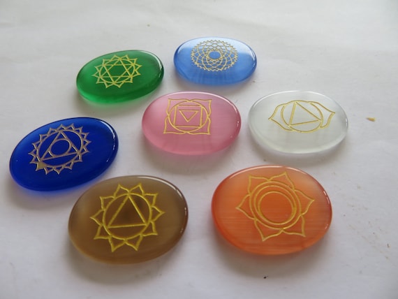 REIKI Stones-7 Piece Set Engraved Chakra Stones-palm - Etsy