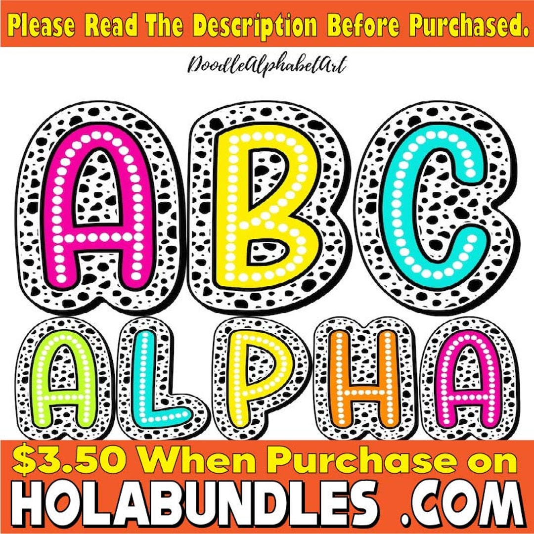 Dalmatian Dots Letters PNG Bundle, Bright Colors, 5 Alpha Sets ...