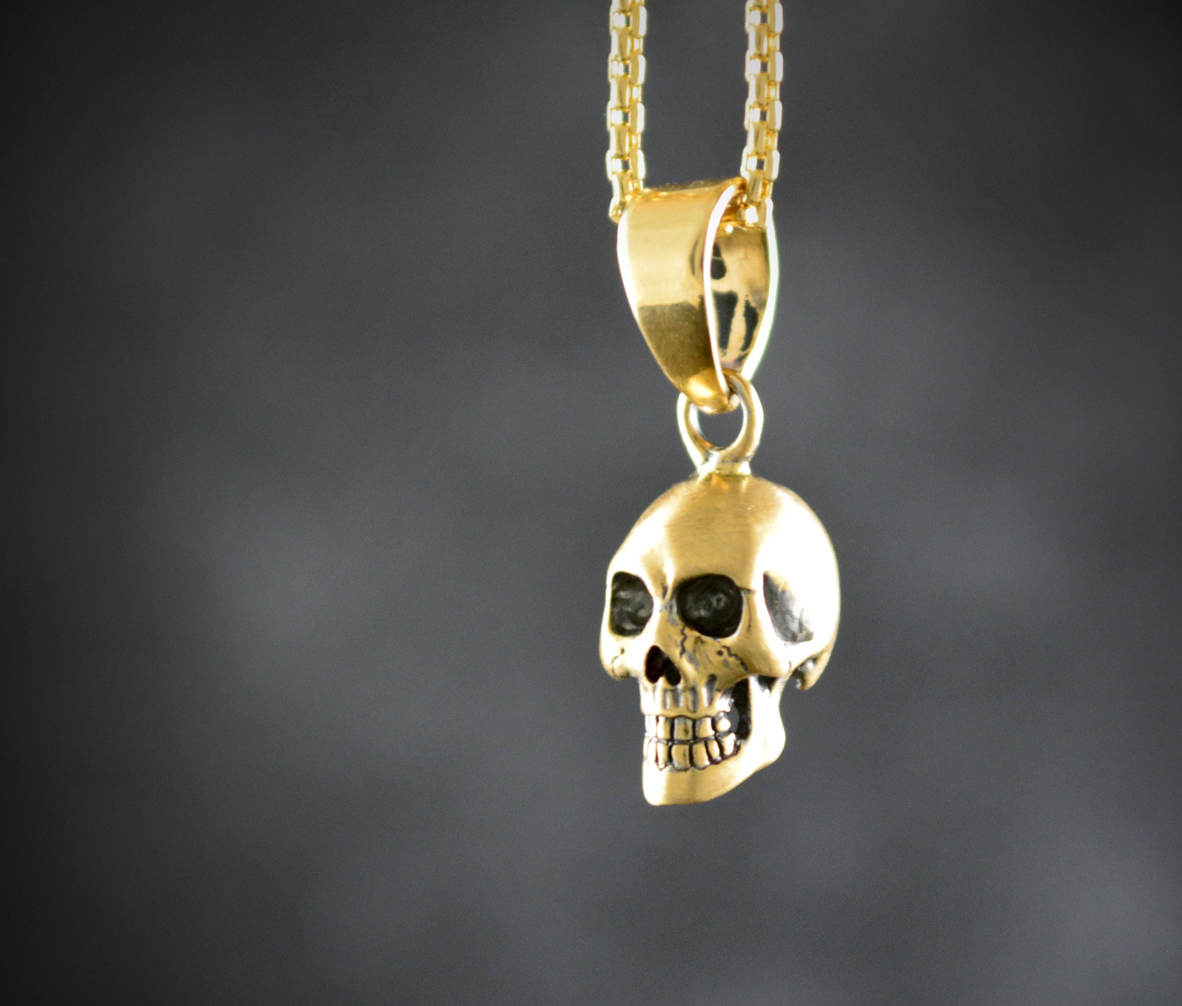 Full Skull Pendant Handmade in Solid 10k 14k and 18k Gold - Etsy Denmark
