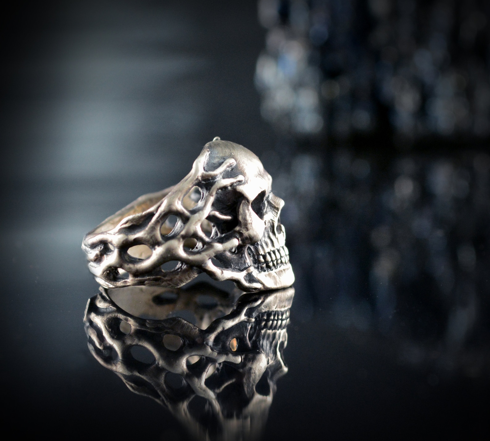 Silver Skull Ring for Woman or Men Skull Ring With Coral - Etsy