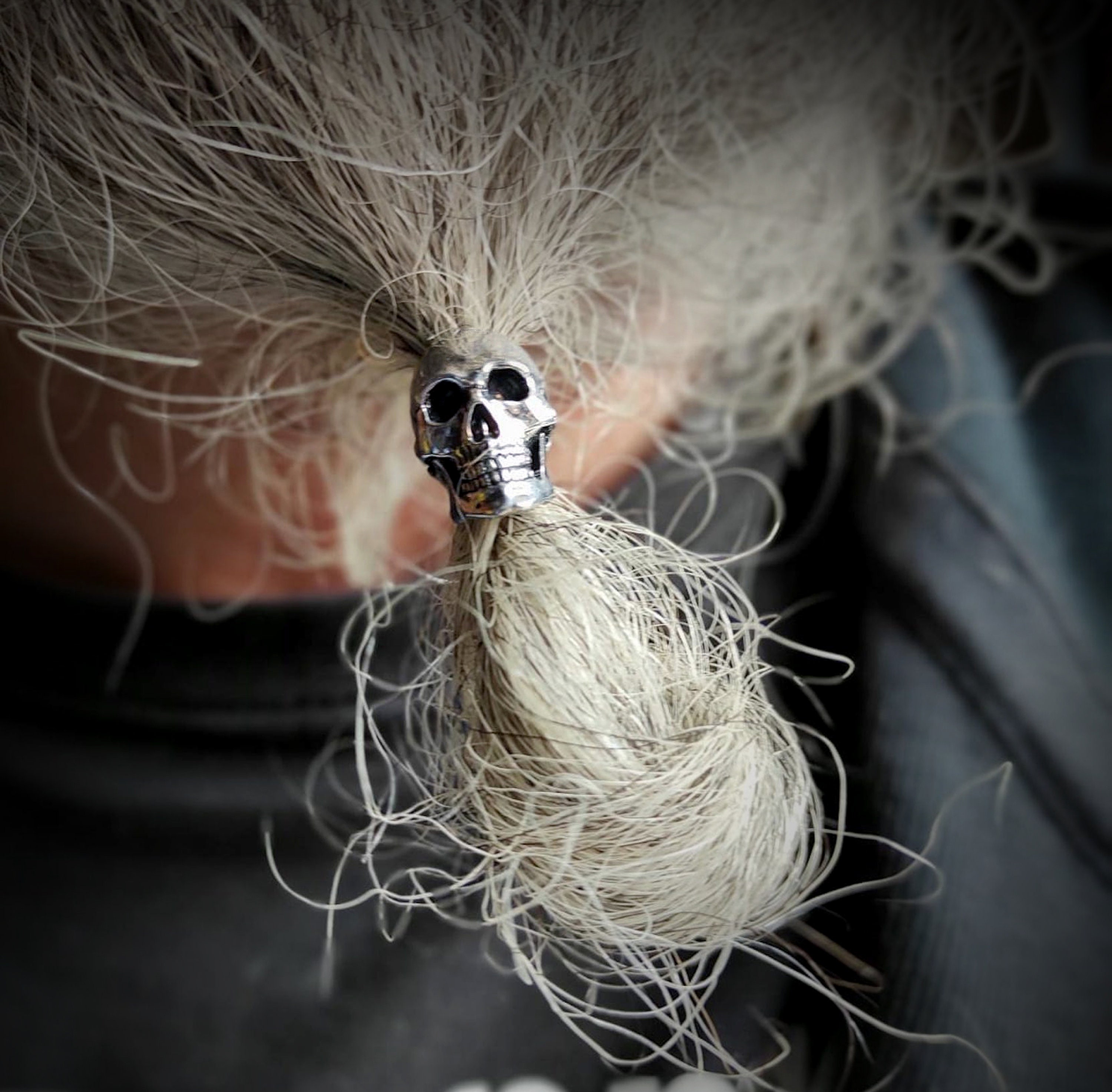 Silver Human Skull Ring Beard Viking Beard Bead - Etsy